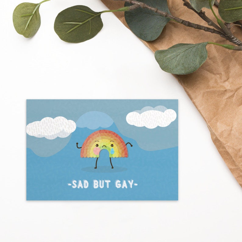 Sad but Gay Postcard Matte Lgbt-themed Card Gay Pride - Etsy