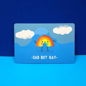 Sad but Gay Postcard Matte, Lgbt-themed Card, Gay Pride Artwork ...