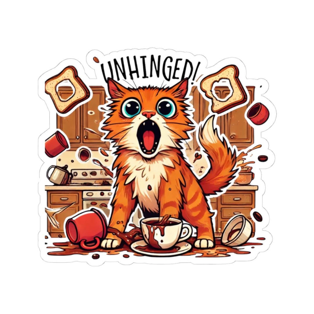 Unhinged Orange Cat Vinyl Sticker: Chaotic Meme Sticker - Etsy