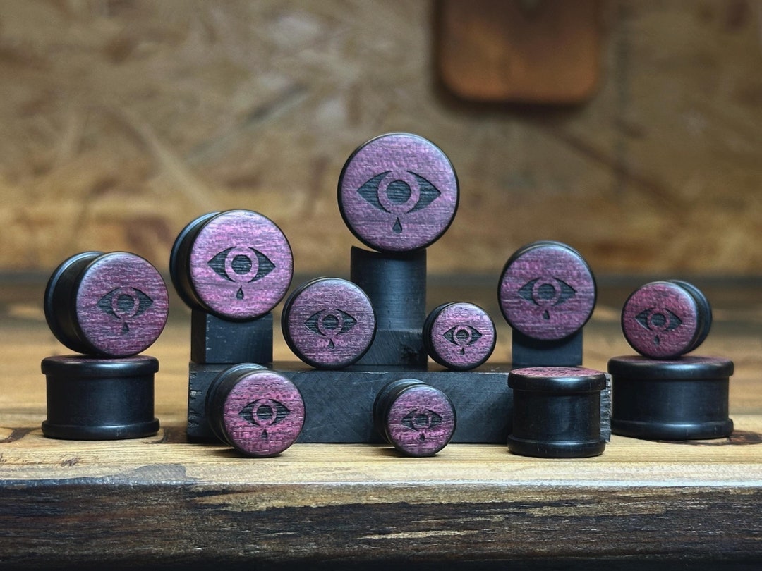 Wooden Plugs From 10 to 20mm With Eye Pyrography, Ebony With Amaranth ...