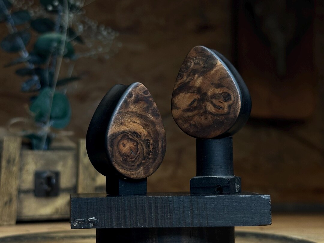 Wooden Teardrop Plugs 30mm, Ebony With Walnut Burl Veneer - Etsy