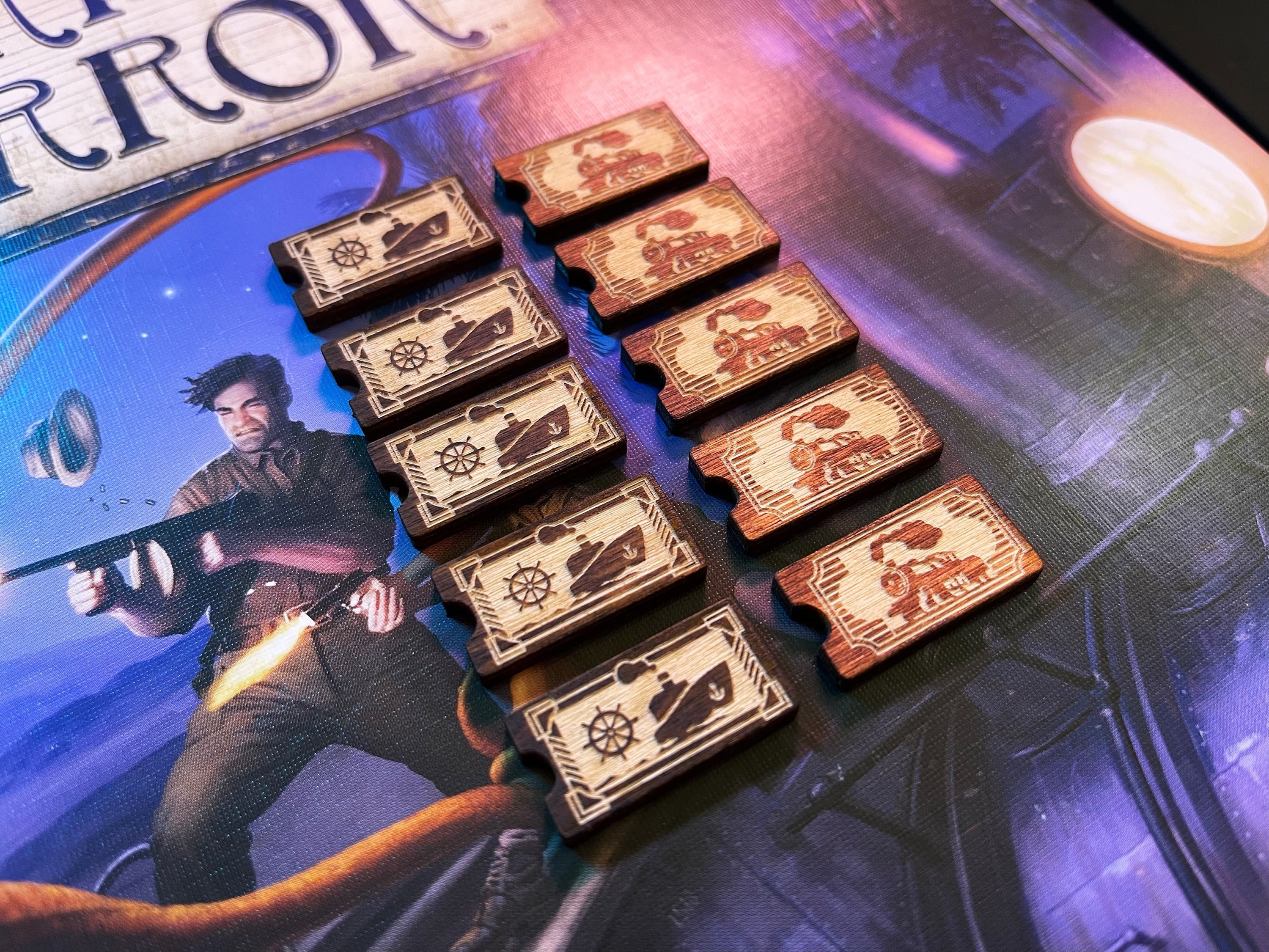 STRATA STRIKE | Eldritch Horror - Wooden Travel Tokens - Ship and Train ...