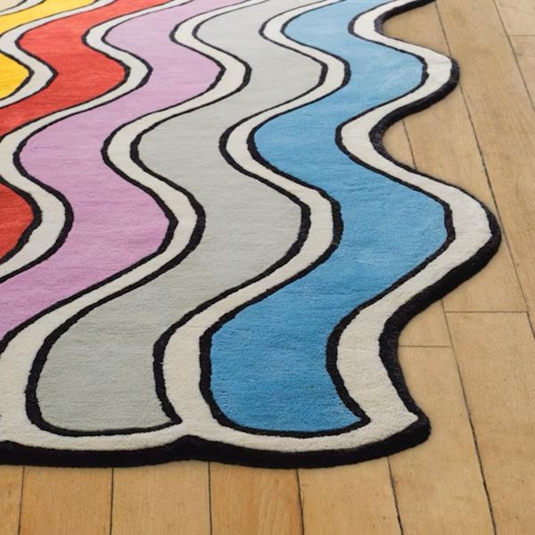 Rainbow Cross Line Rug Handmade Rug 100% Woolen Loop Cut Area Rug for ...