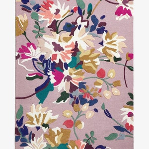 Pink Floral Rug Hand Tufted Wool Area Rug Hand Loop Cut Wool - Etsy
