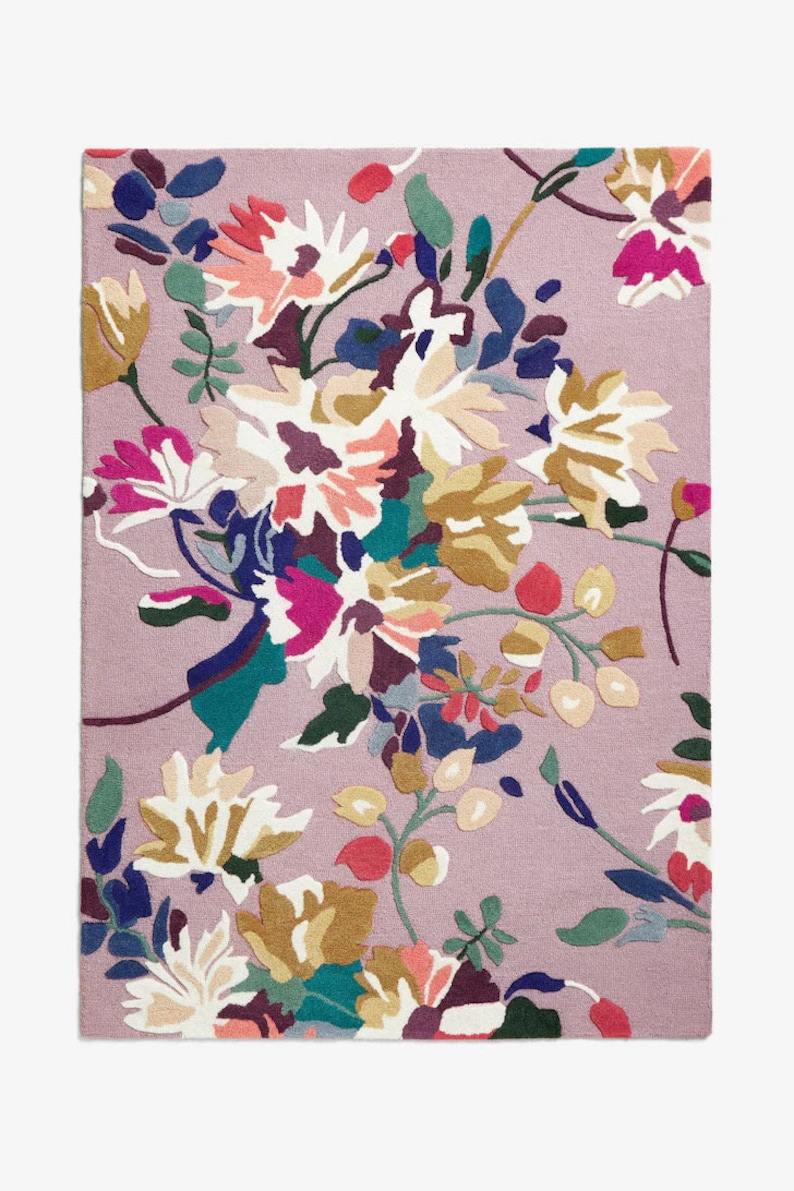 Pink Floral Rug Hand Tufted Wool Area Rug Hand Loop Cut Wool - Etsy