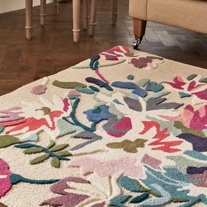 Pink Floral Rug Hand Tufted Wool Area Rug Hand Loop Cut Wool - Etsy