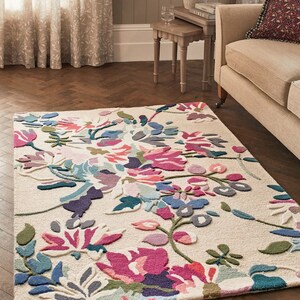 Pink Floral Rug Hand Tufted Wool Area Rug Hand Loop Cut Wool - Etsy