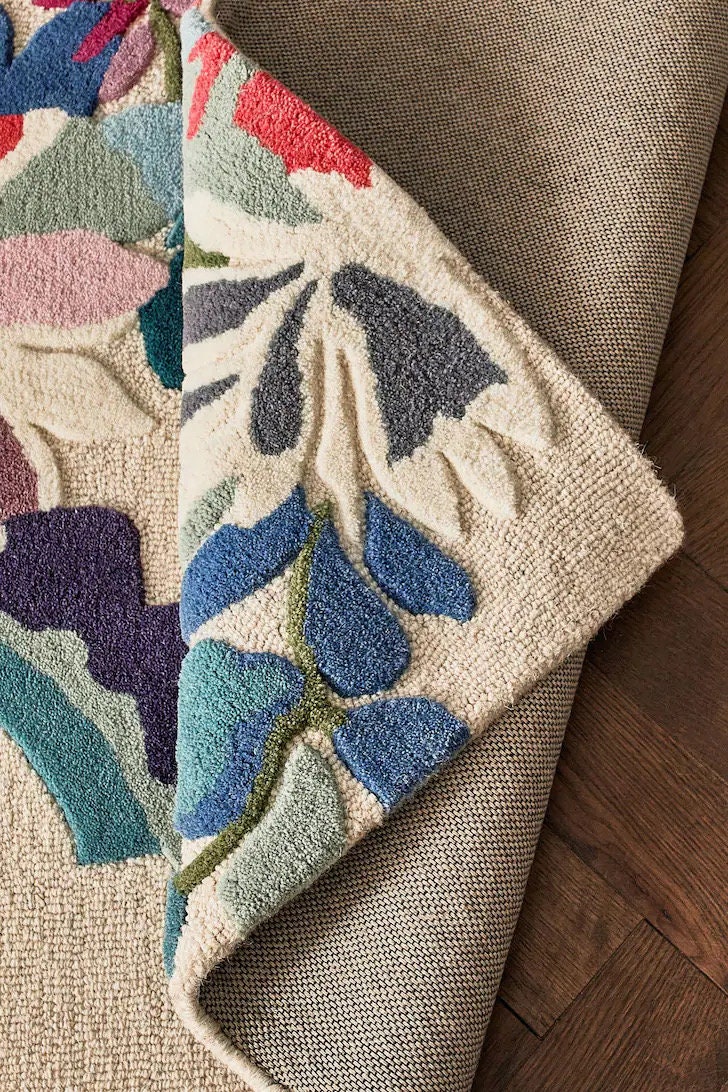 Pink Floral Rug Hand Tufted Wool Area Rug Hand Loop Cut Wool - Etsy