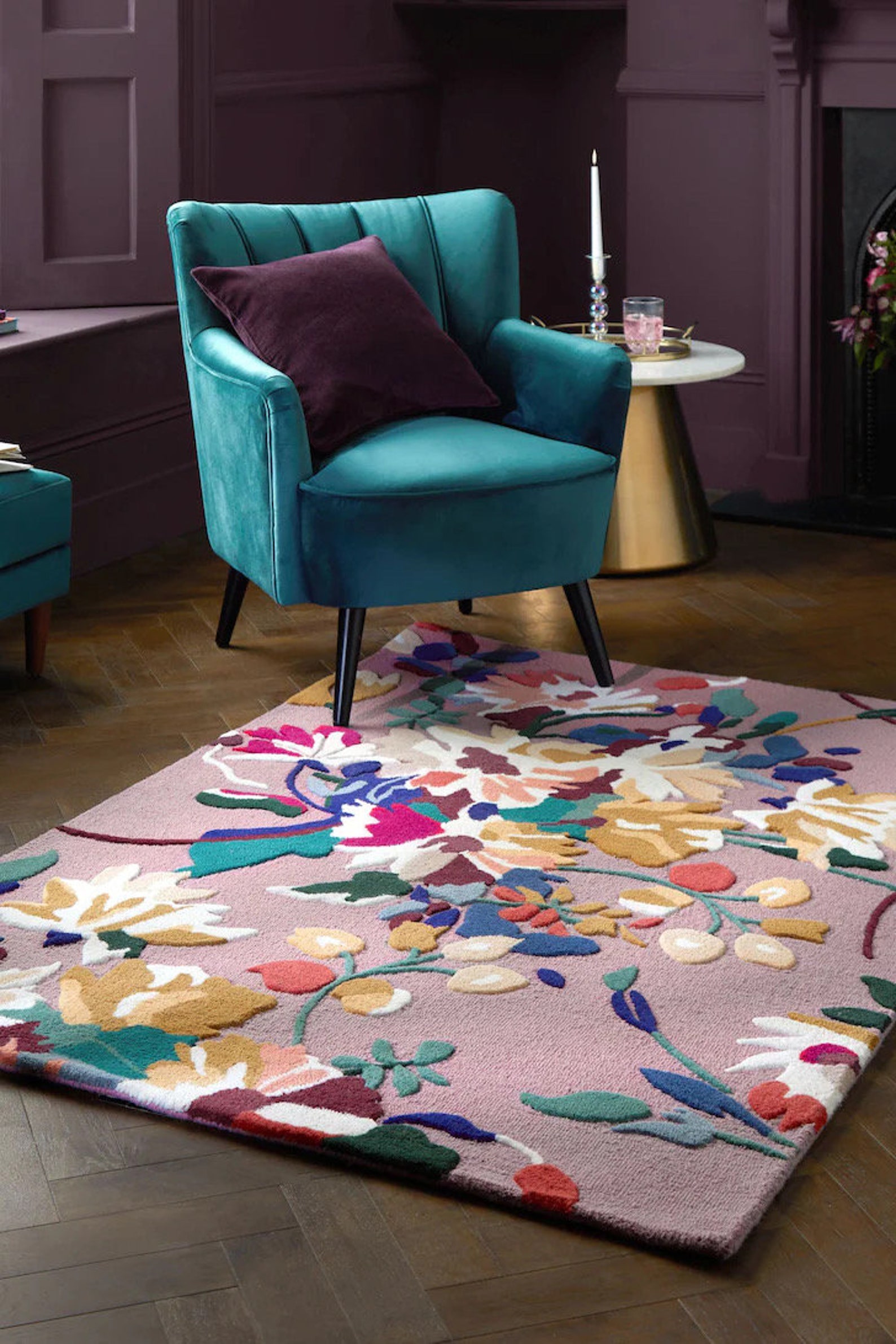 Pink Floral Rug Hand Tufted Wool Area Rug Hand Loop Cut Wool - Etsy