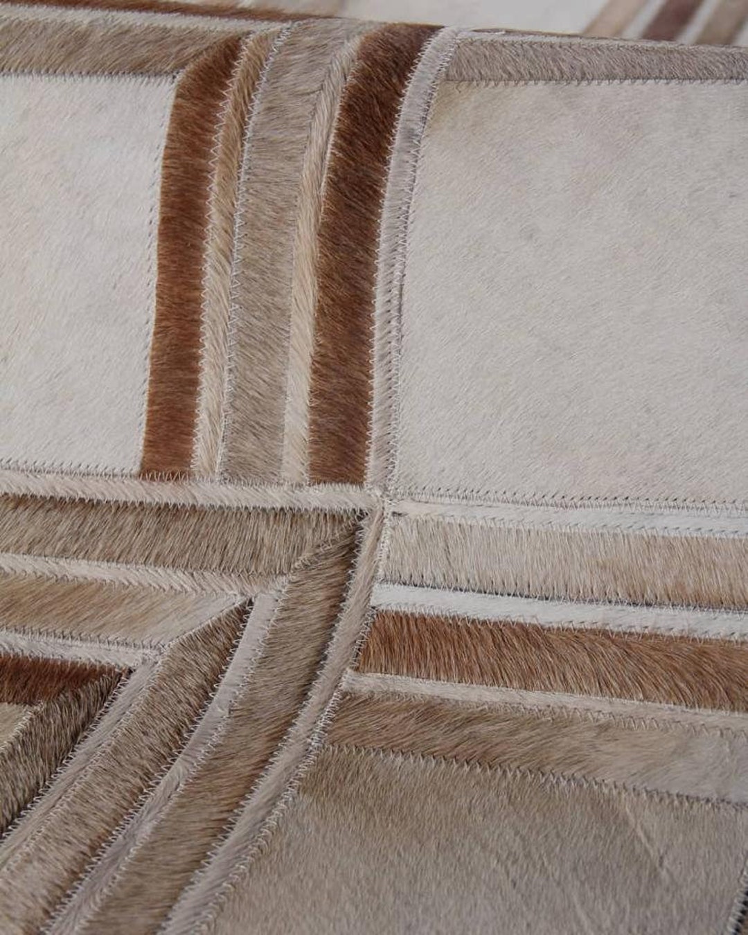 Leather Hide Box Patchwork Area Rug, Box Patched Cowhide Ivory, White ...