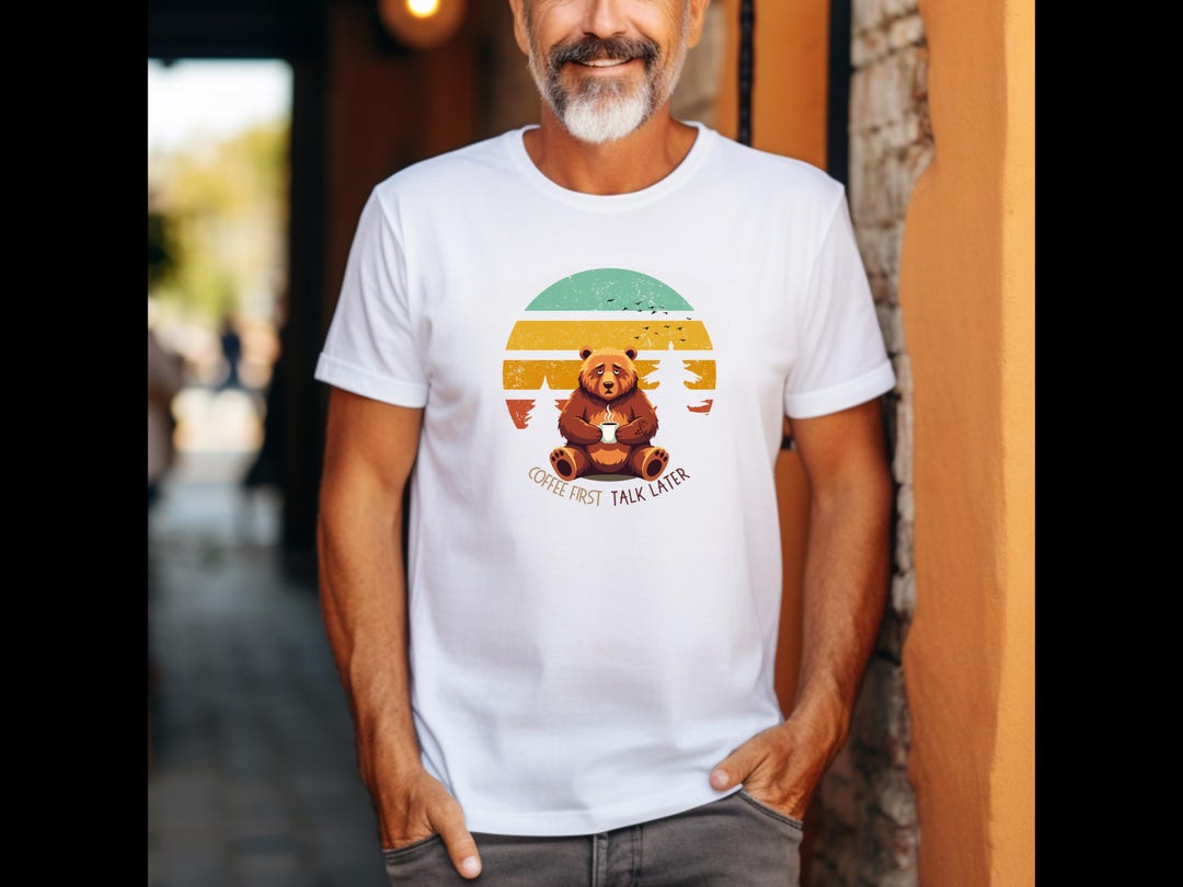 Coffee First Talk Later - Exhausted Bear Retro T-shirt - Etsy