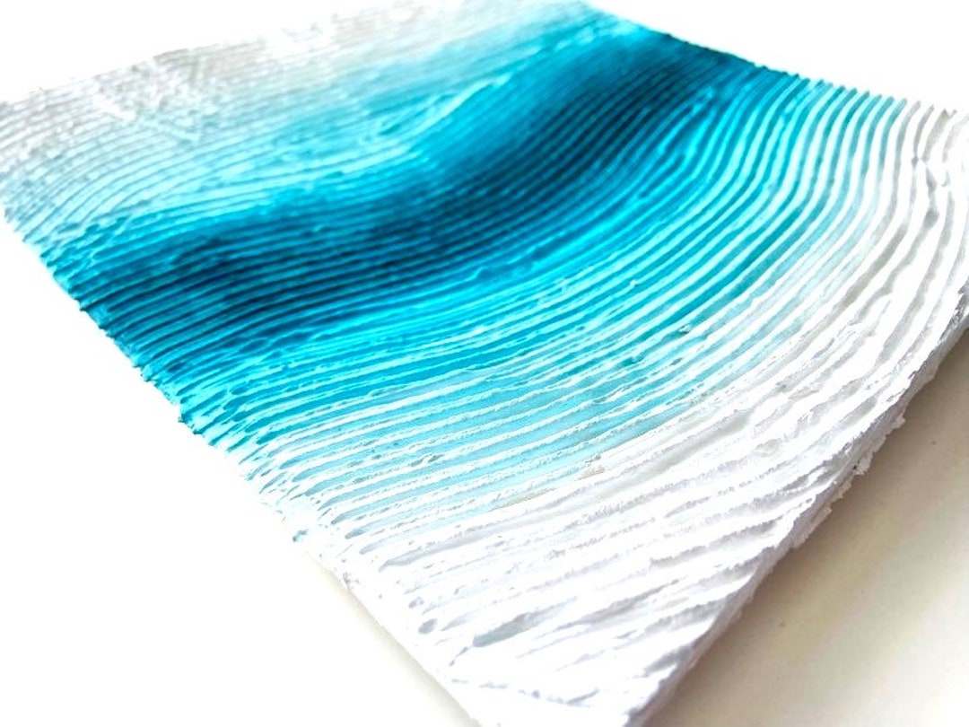 Turquoise Waves Texture Painting: Original Acrylic Plaster Art (20x20cm ...