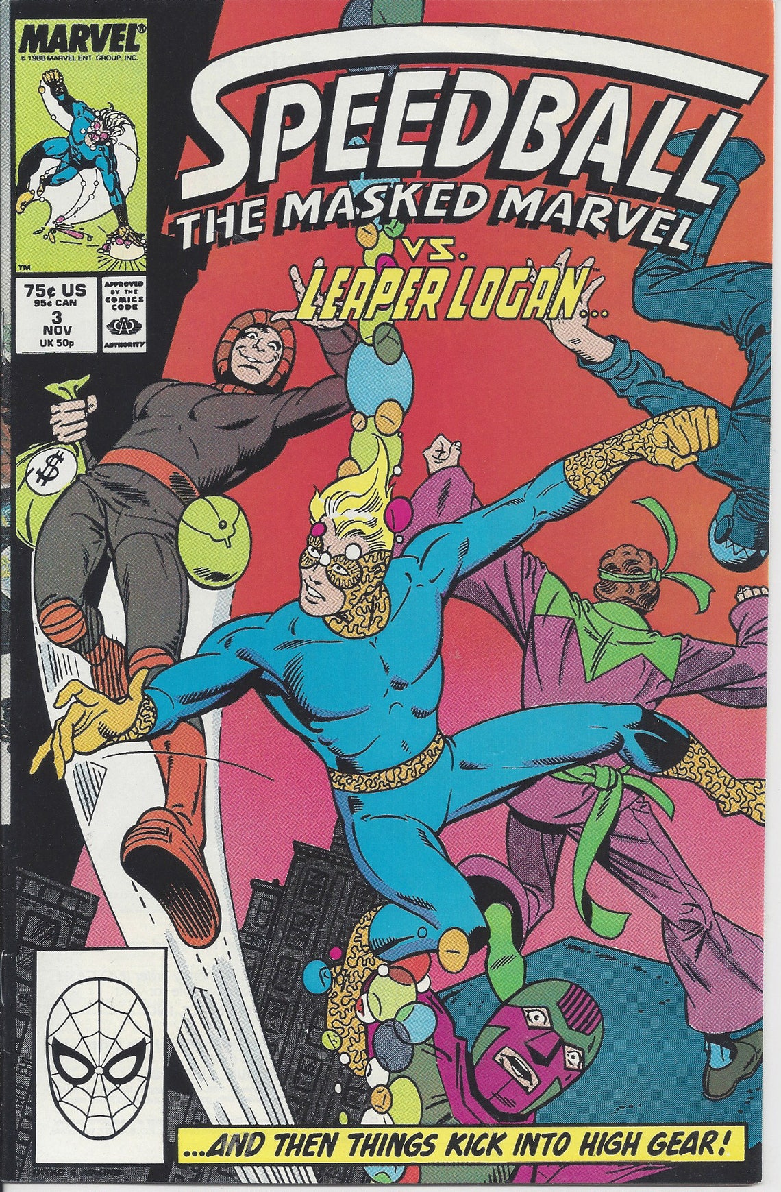 Speedball the Masked Marvel #3 (november 1988) - Speedball Vs. Leaper ...