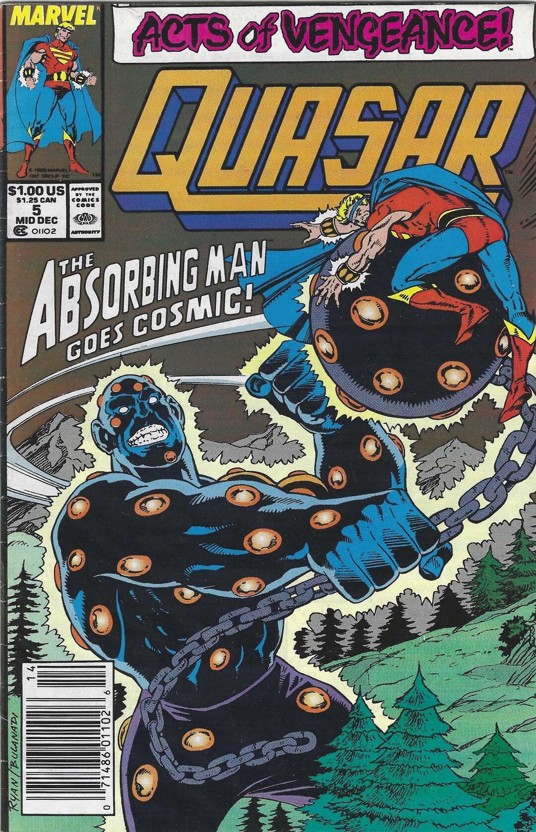 Quasar 5 dec 1989 With Absorbing Man, Captain America, Avengers Marvel ...