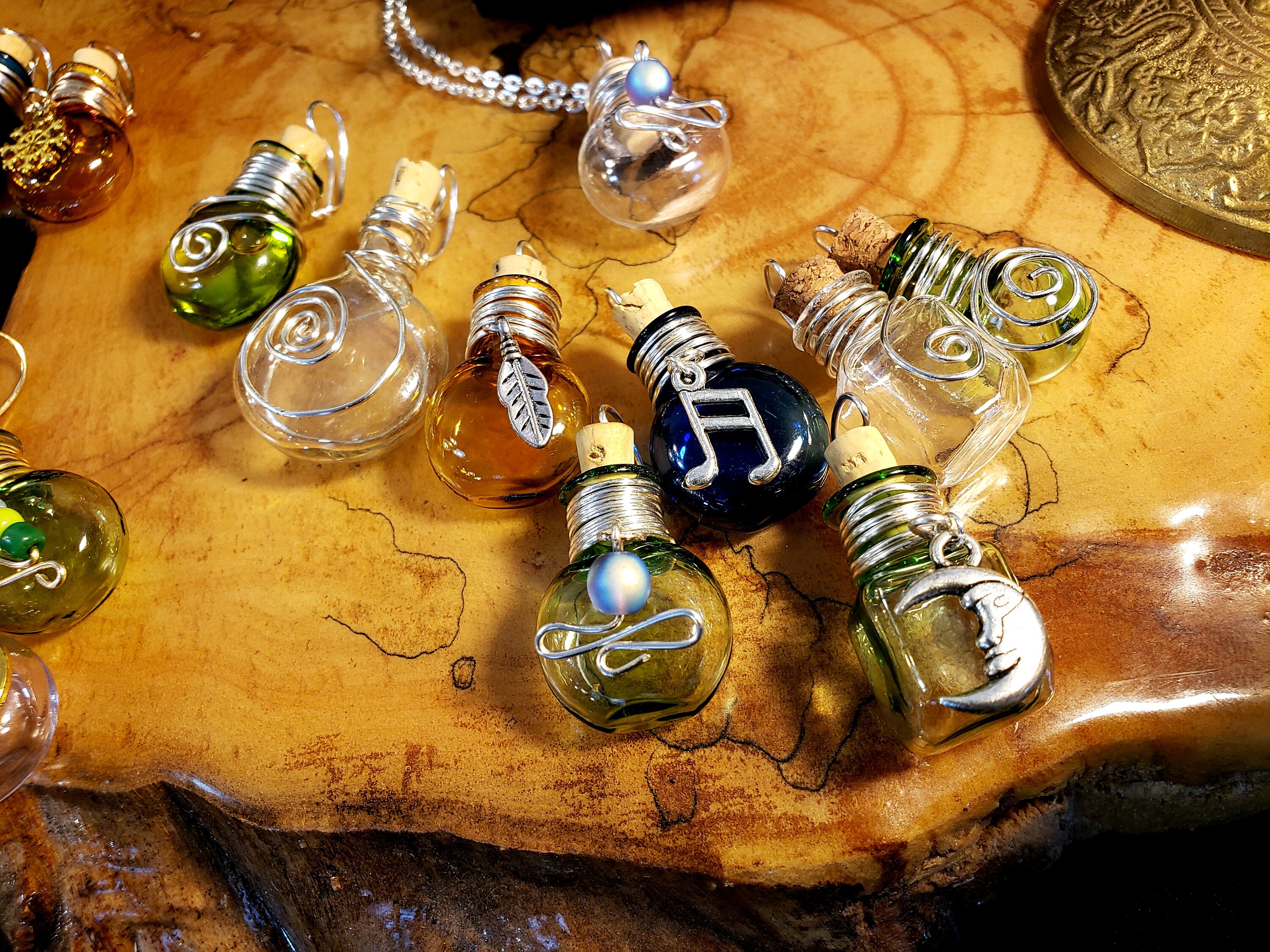 Blue Note Charm Essential Oil Necklace Mini Glass Bottle Round Bottle ...