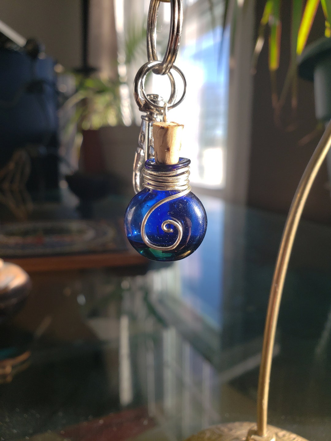 Simple Swirl Essential Oil Necklace, Cork Bottle Necklace, Mini Glass Swirl Cork Diffuser ...