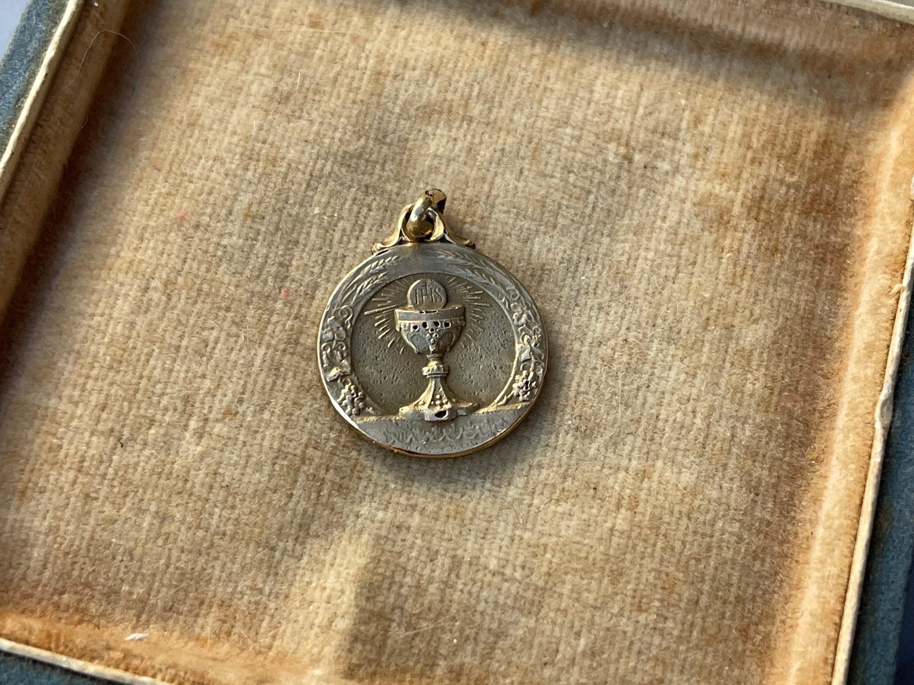 Antique French First Holy Communion Medallion Rolled Gold - Etsy