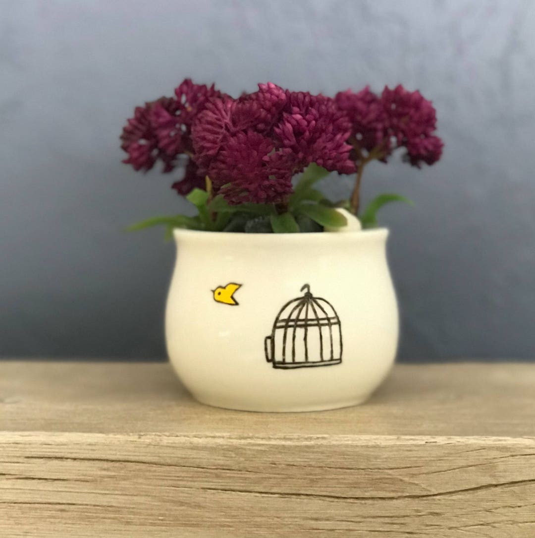 Hand-painted Mini Bird Cage Canary Be Free Planter Succulent Pot ...