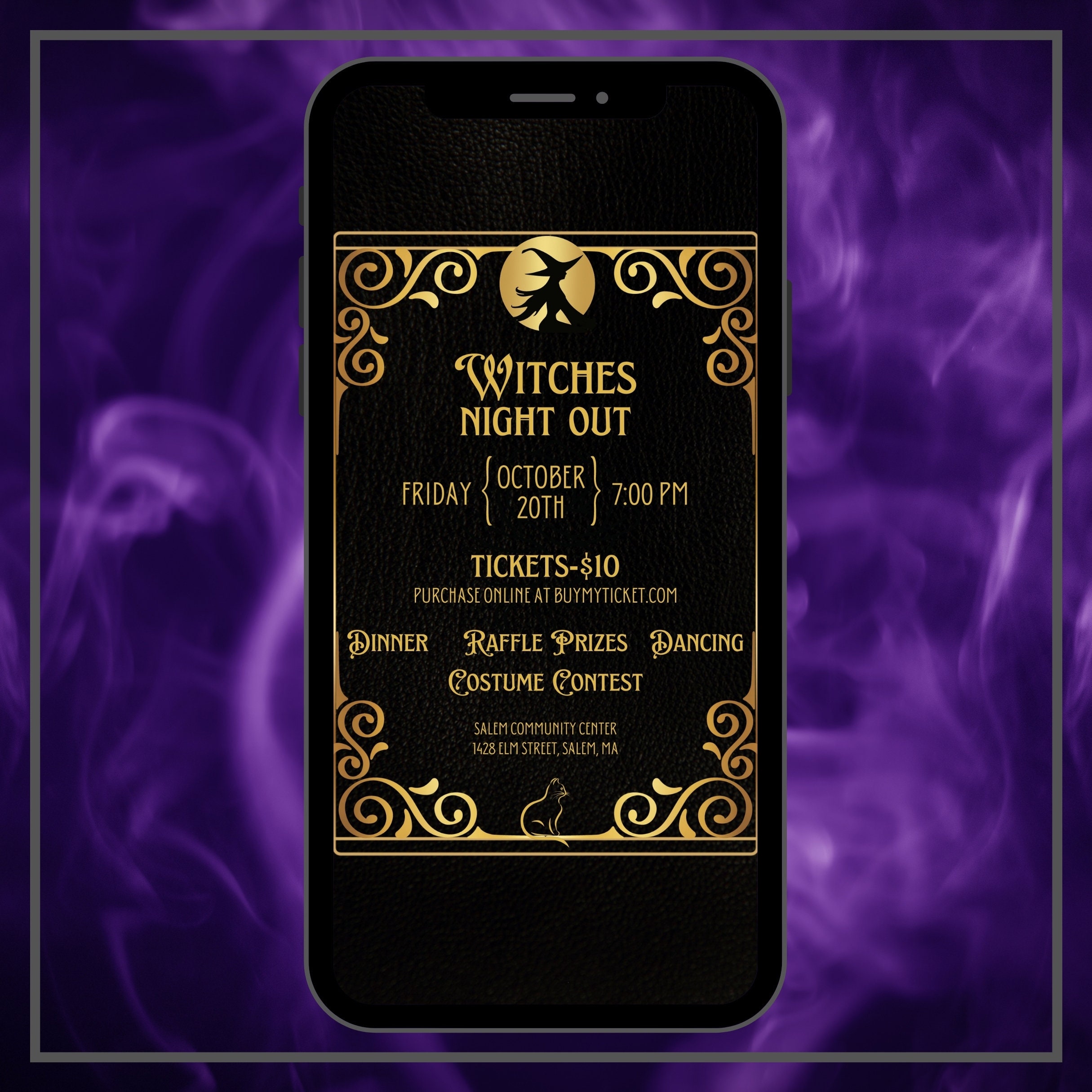 Black and Gold Halloween Party Flyer Editable Canva Template Witches ...