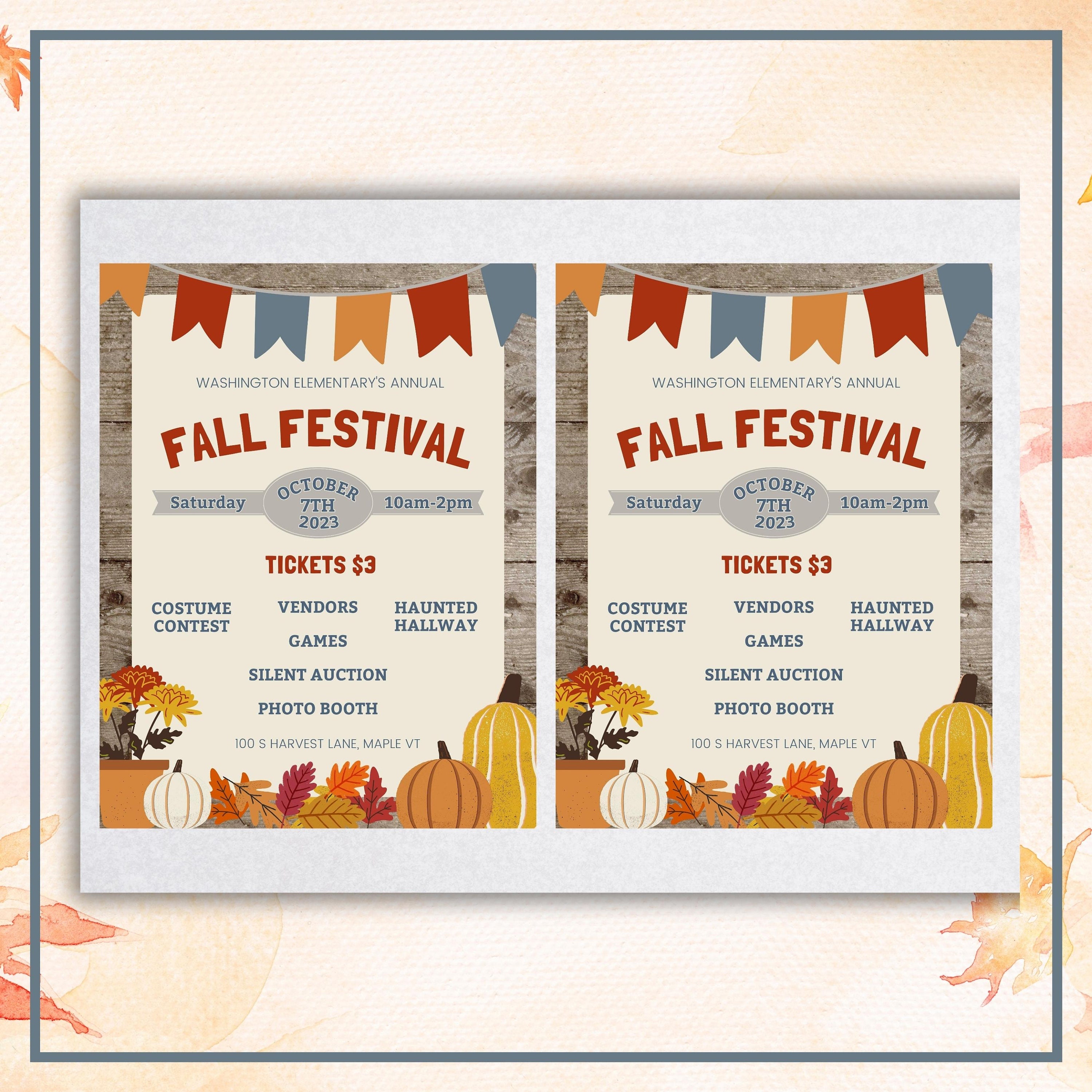 Fall Festival Flyer Editable Canva Template Autumn School Carnival ...