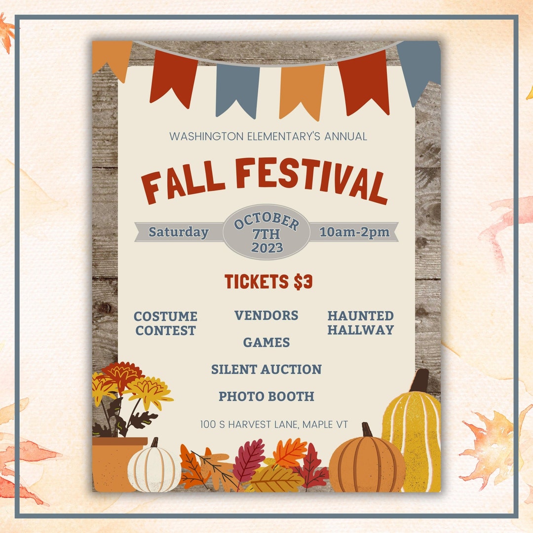 Fall Festival Flyer Editable Canva Template Autumn School Carnival ...