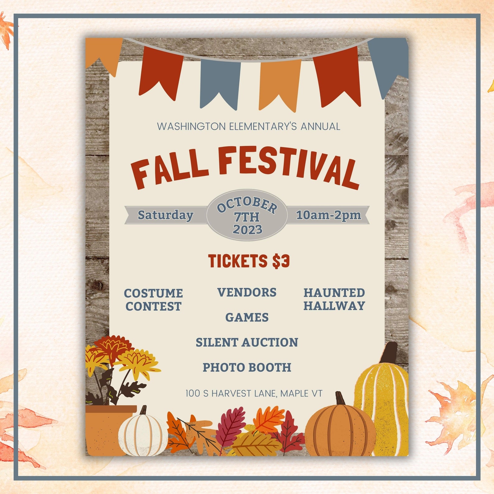 Fall Festival Flyer Editable Canva Template Autumn School Carnival ...