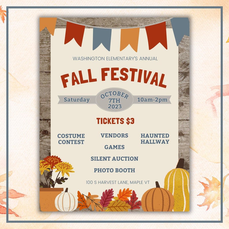 Fall Festival Flyer Editable Canva Template Autumn School Carnival ...