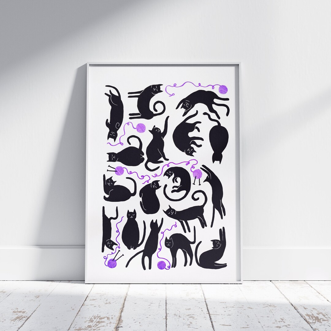 Original Minimalist Cats Drawing - Etsy