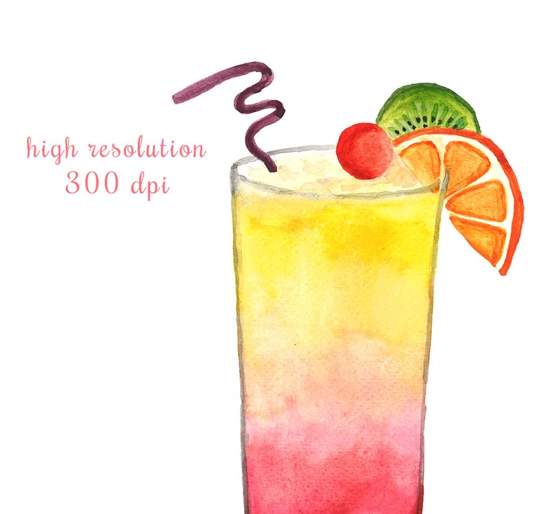 Sex On The Beach Watercolor Drink Cocktail Illustration Etsy