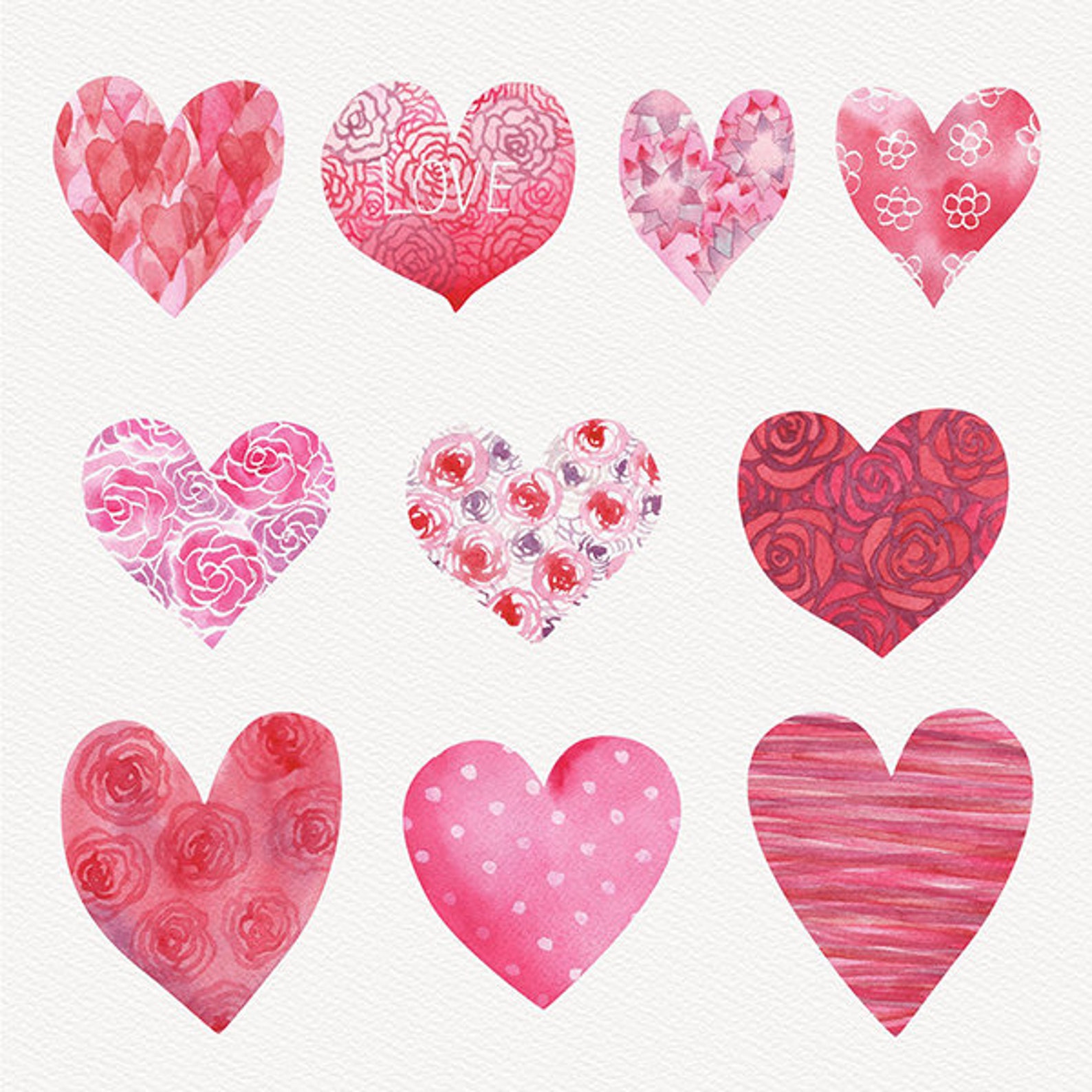 Pink Watercolour Hearts Clipart Set - Etsy