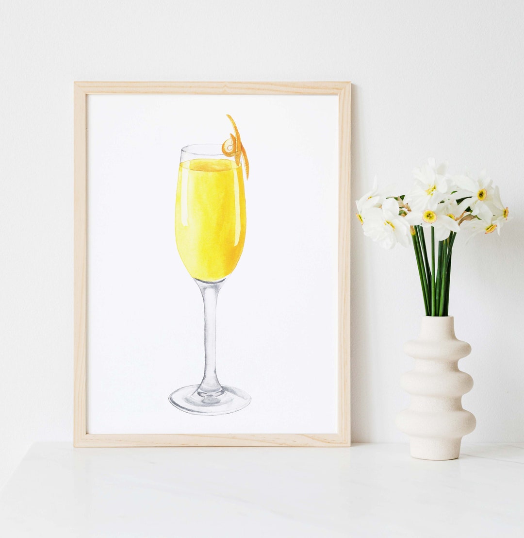 Mimosa Watercolor Drink Cocktail Illustration, Summer Printable Home ...