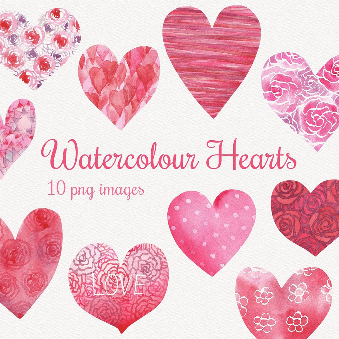 Pink Watercolour Hearts Clipart Set - Etsy
