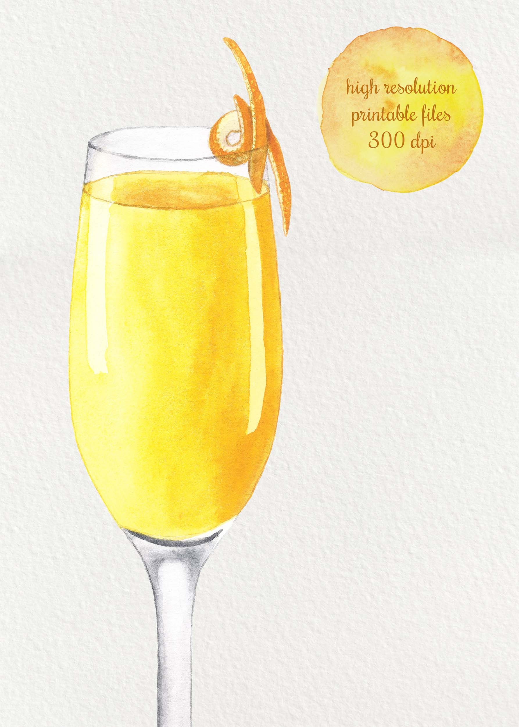 Mimosa Watercolor Drink Cocktail Illustration, Summer Printable Home ...