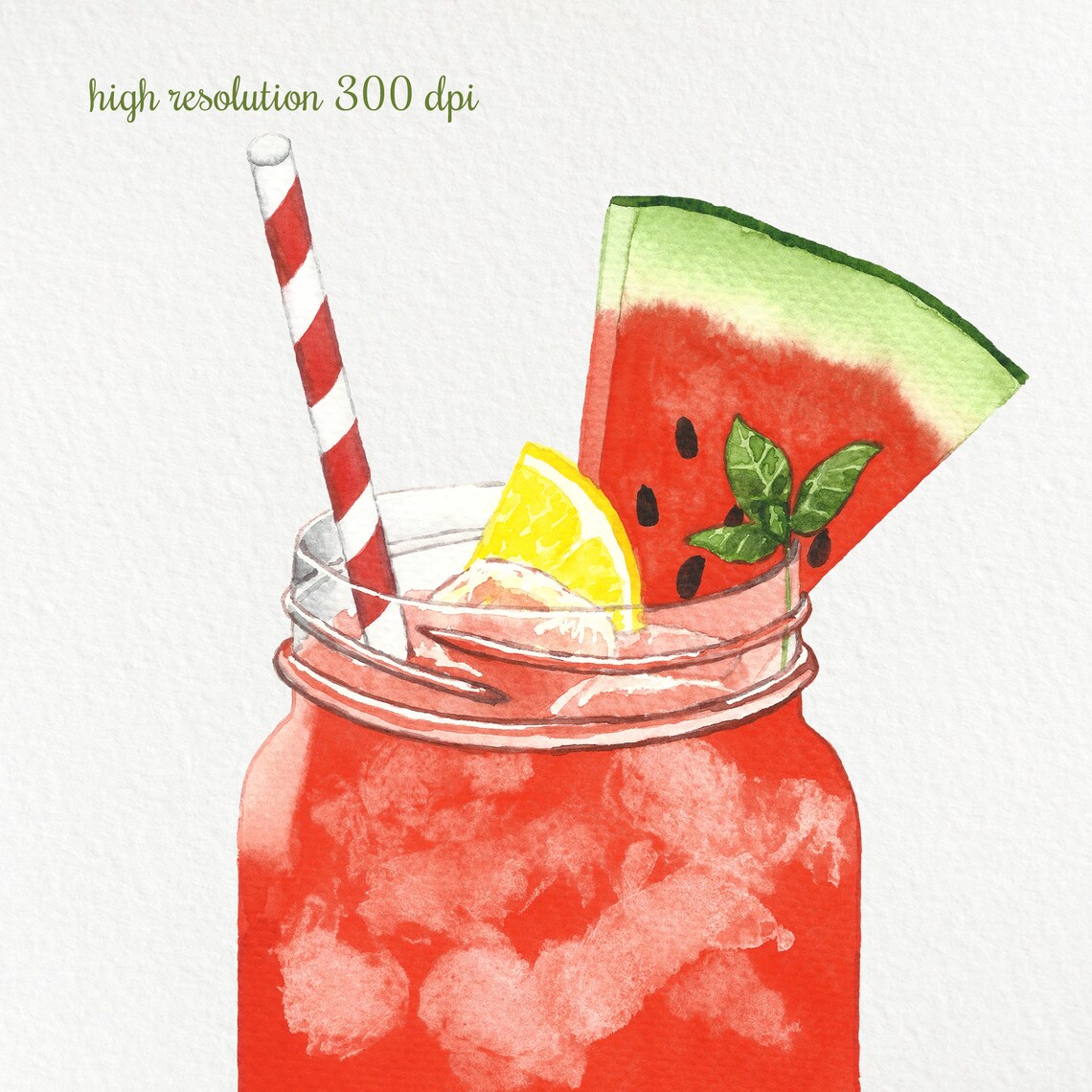 Watermelon Lemonade Watercolor Clipart Printable Kitchen Wall - Etsy