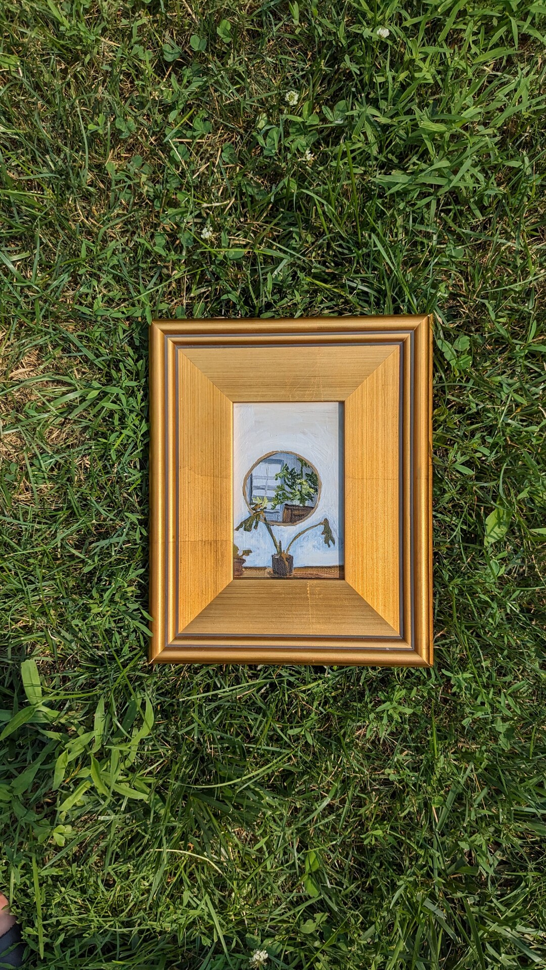 Plant and Mirror Oil Painting, Gold Framed Oil Painting, Original ...