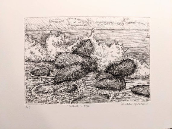 Ocean Waves Crashing Drawing