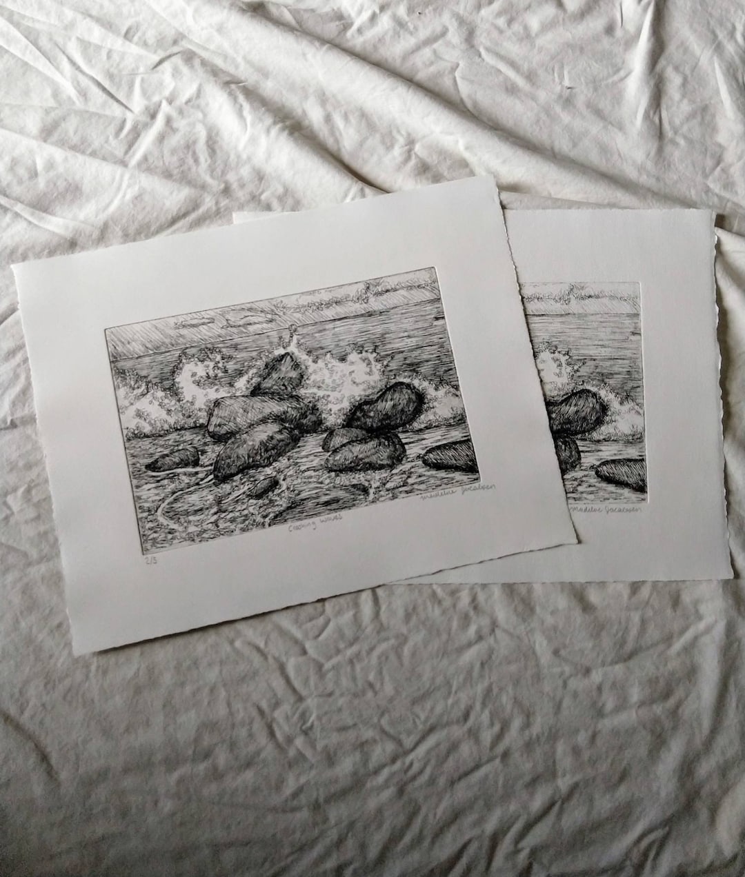 Crashing Waves Etching Print, Beach Art, Ocean Drawing, Ocean engraving ...