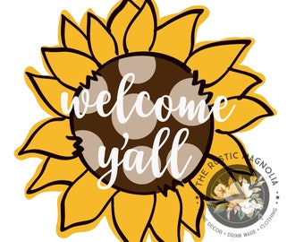 Welcome Sunflower Sign Round Door Hanger Svg Glowforge Laser - Etsy