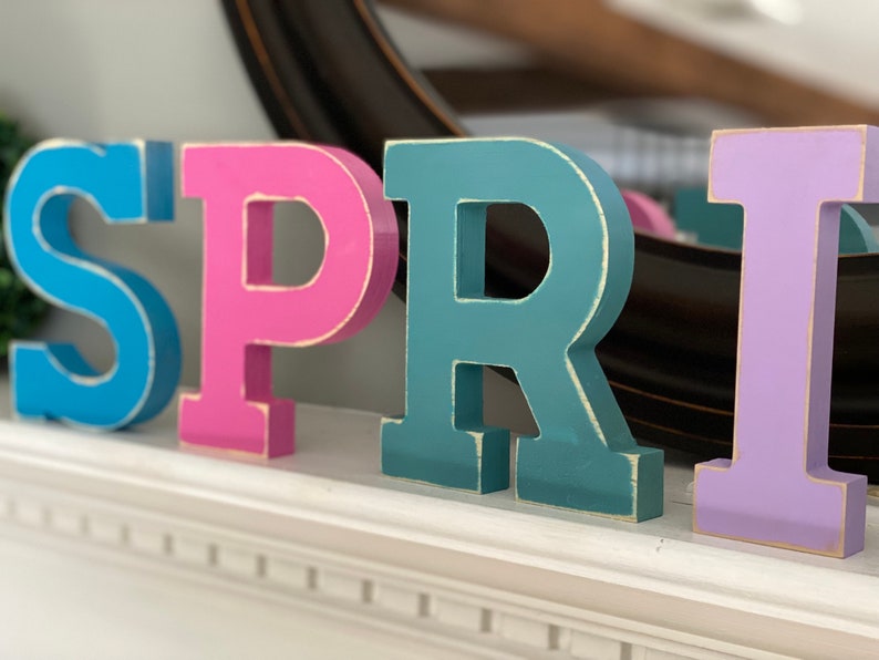 Spring Block Letters Wood Painted Home Decoration Spring - Etsy