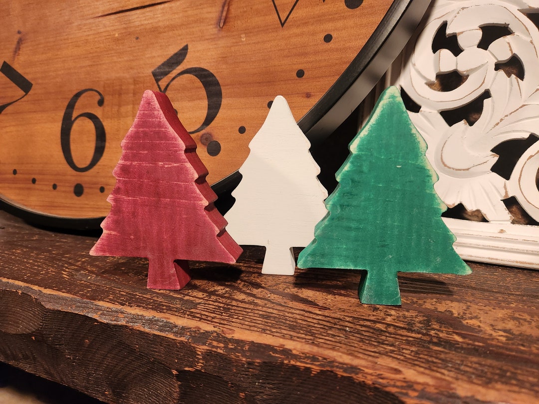 Cute Wooden Trees Christmas Wood Trees Mantle Decor Farmhouse Christmas ...