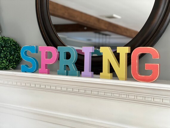 Spring Block Letters Wood Painted Home Decoration Spring | Etsy