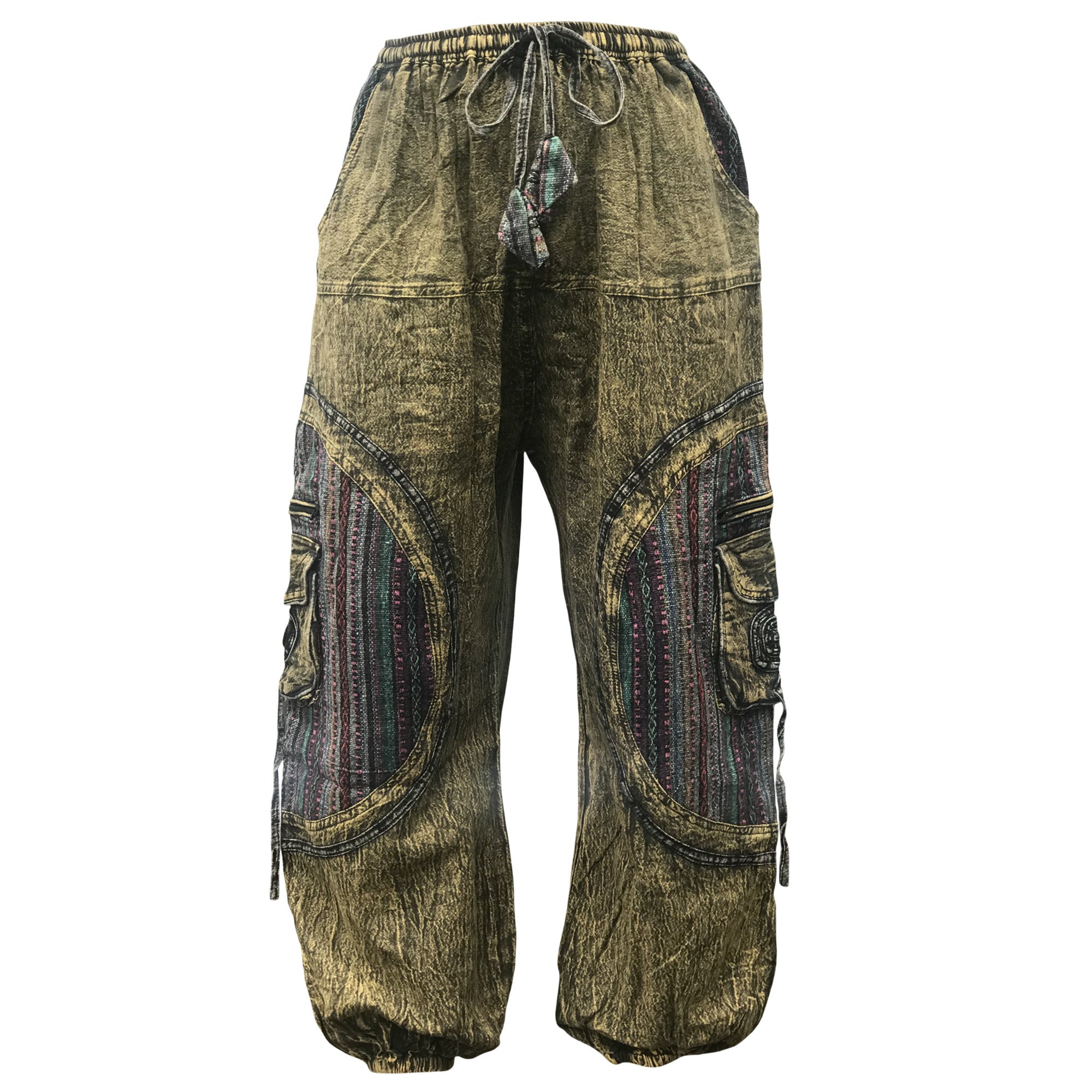 Aztec Patchwork Harem Pants Men Women – Boho Stonewash Cotton Trousers ...