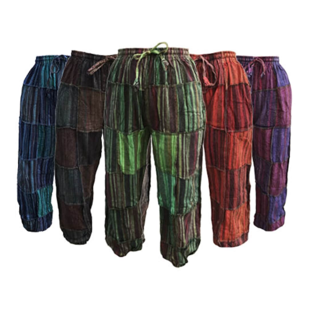 Patchwork Stripey Aztec Trousers Stonewash Hippie Mens Womens Harem ...