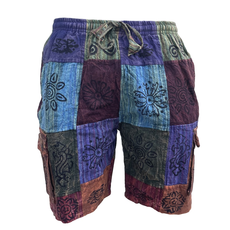 New Hippie Mens Womens Patchwork Shorts Mandala Patch Cargo | Etsy