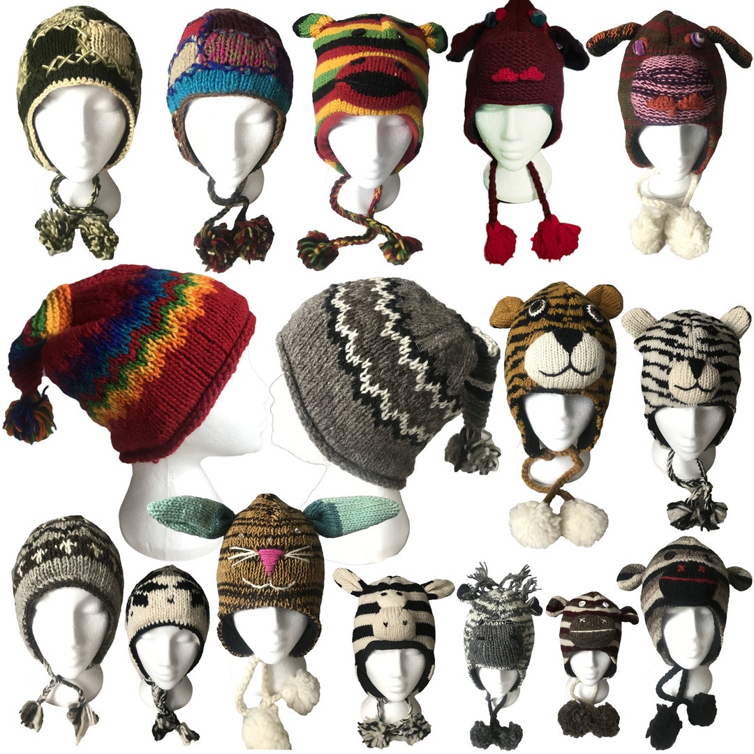 Handmade Wool Knit Animal Beanie: Fleece Lined Winter Hat - Etsy