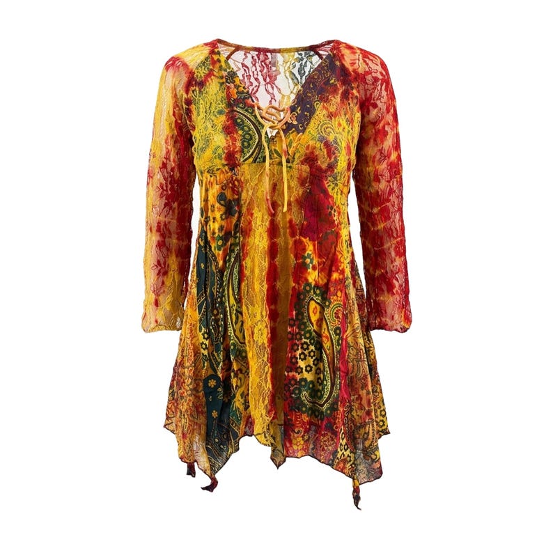 Boho Paisley Tunic Top, Vintage Lace Patchwork Blouse, Fairycore ...