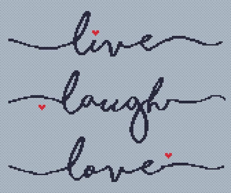 Quote Cross Stitch Pattern Pdf Live Laugh Love Hand Written Etsy