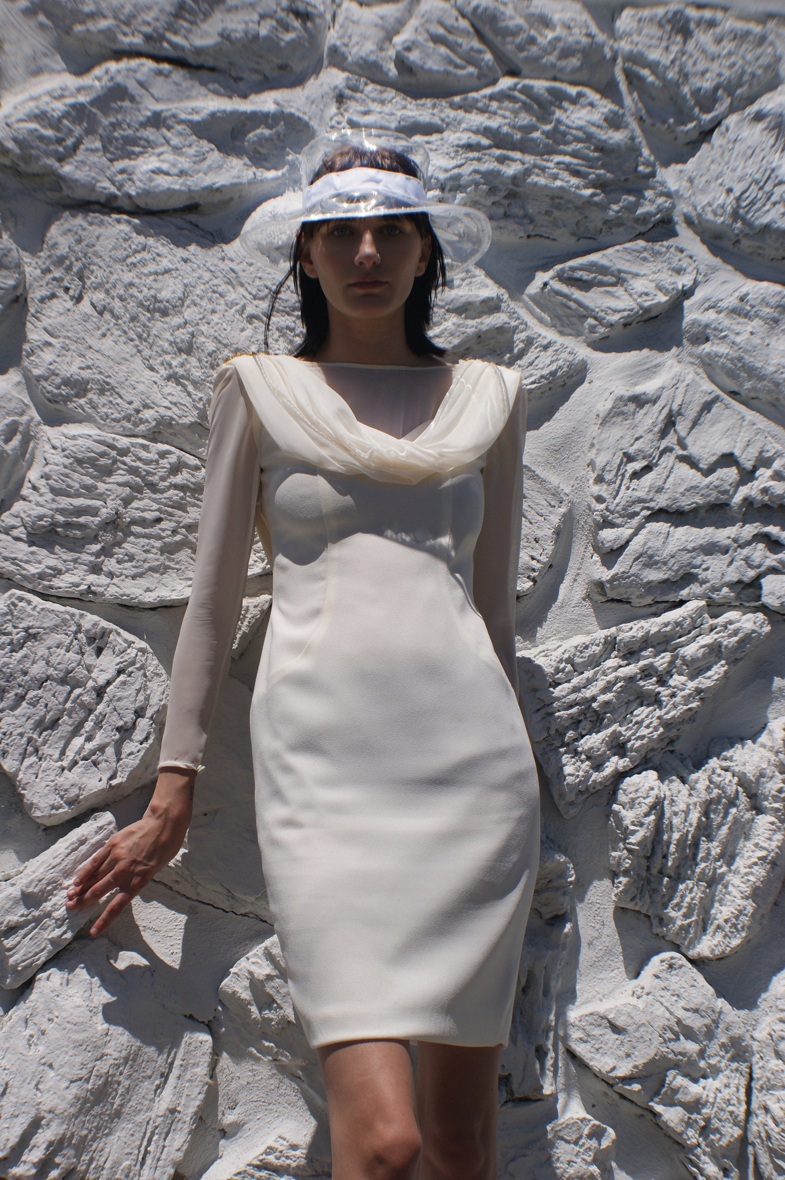 White Dress With Attached Silk Scarf - Etsy