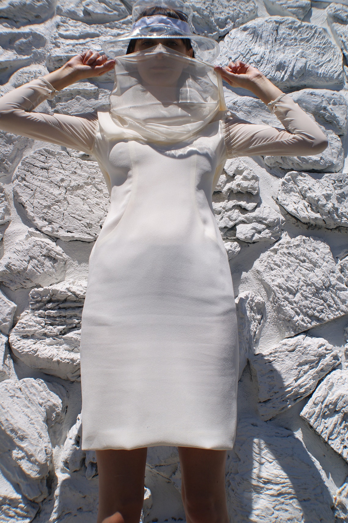 White Dress With Attached Silk Scarf - Etsy
