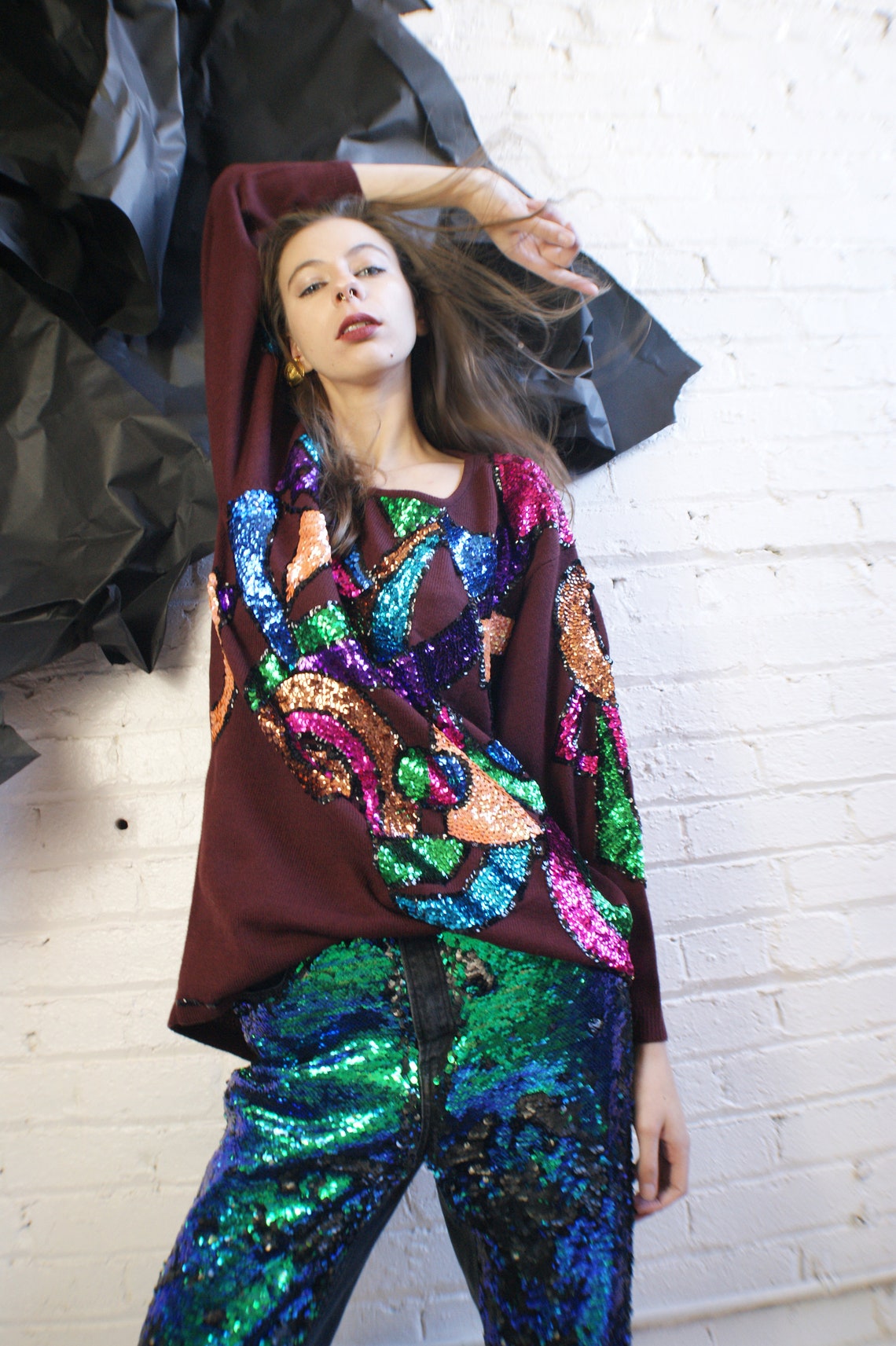 Unique Sequined Sweater | Etsy